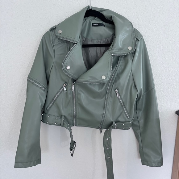 SHEIN | Jackets & Coats | Sage Green Faux Leather Jacket | Poshmark